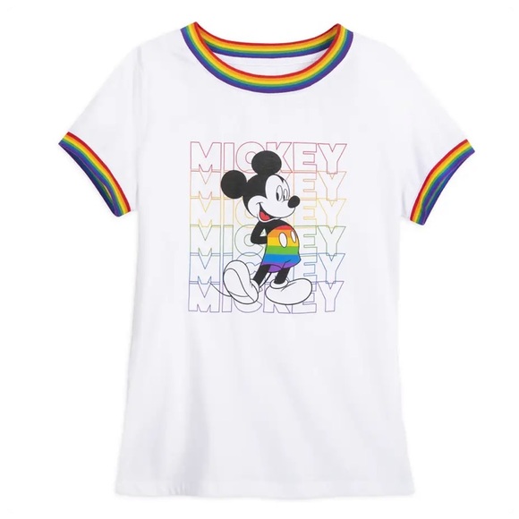 Disney | Tops | Disney Mickey Mouse Rainbow Pride Ringer Tee Short ...